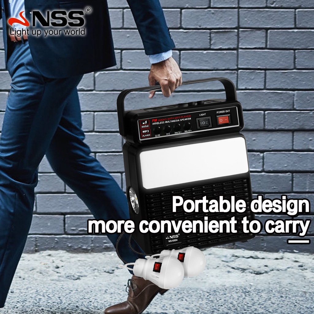 NSS Solar Radio Bluetooth USB Charge MP3 TF USB AUX FM with 2 LED Bulb ...