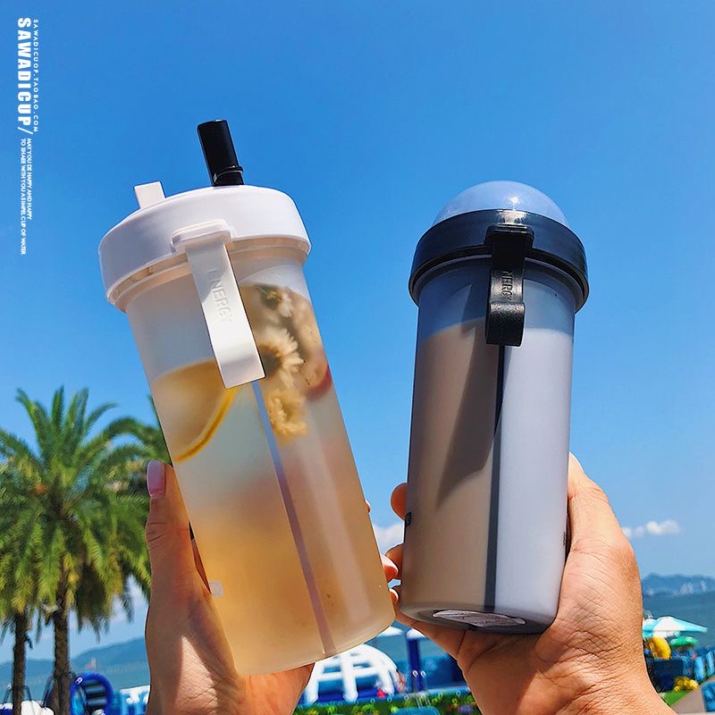 600ML One Cup Double Drinking Straw Drinking Cup Water Cup Couple Cups ...