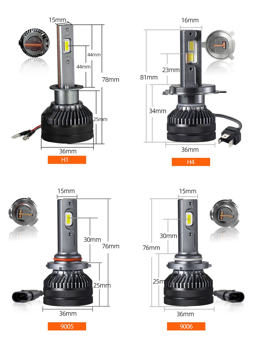 TUFFOO T6C 2Pcs 4300K Yellow White 6000K White 120W 25000LM Canbus No Error LED Headlight Bulb ...
