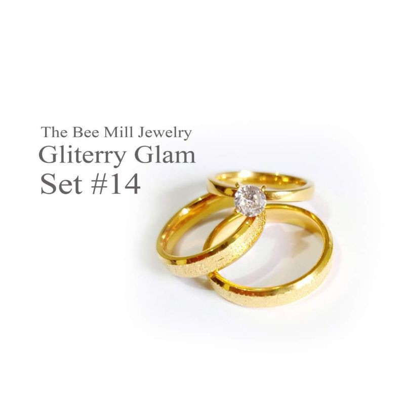 18k Gold Ring Couple Ring Wedding Ring with Engagement Set High Quality ...