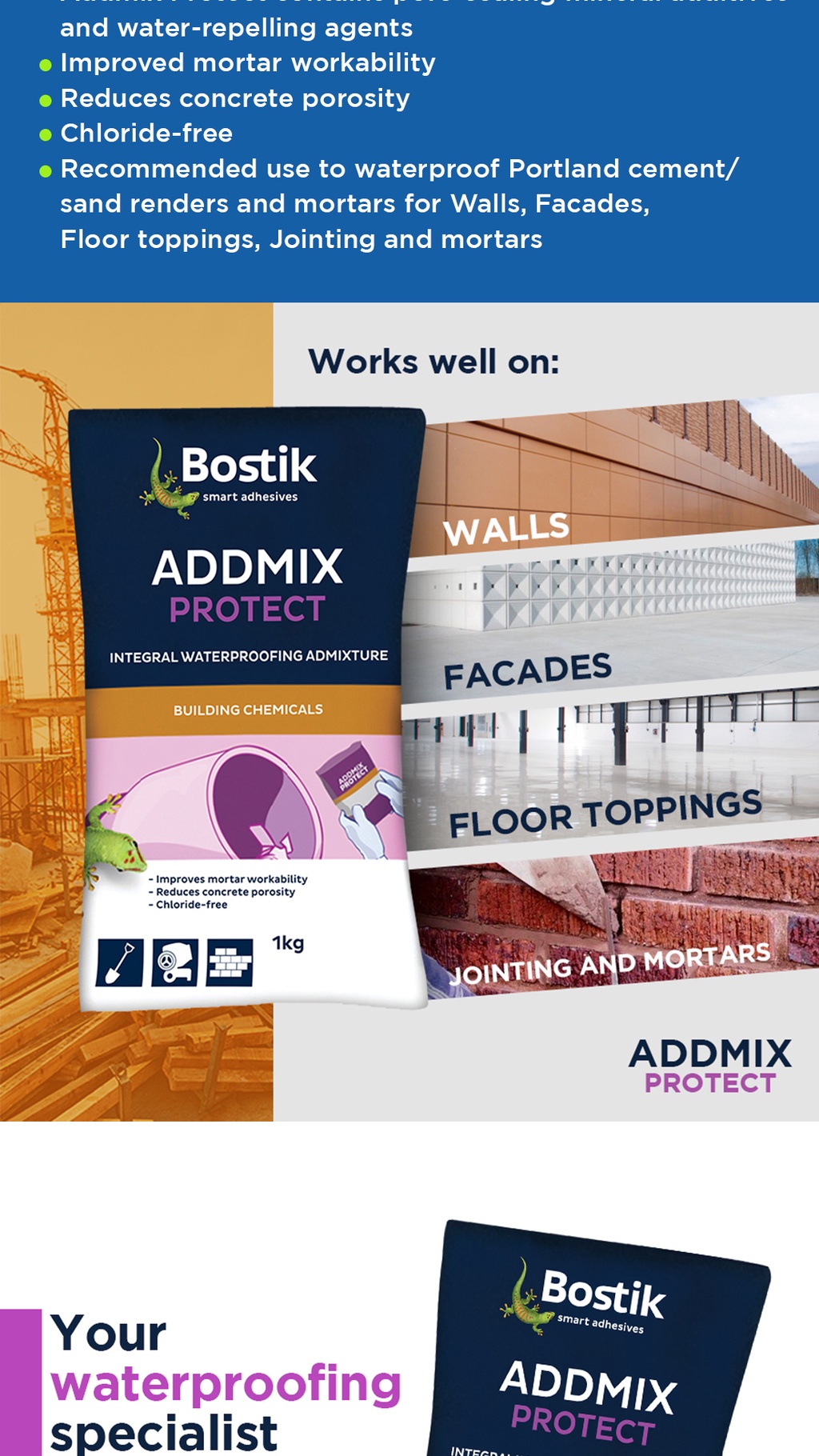 Bostik Addmix Protect Integral Waterproofing Admixture 1kg- For floor ...