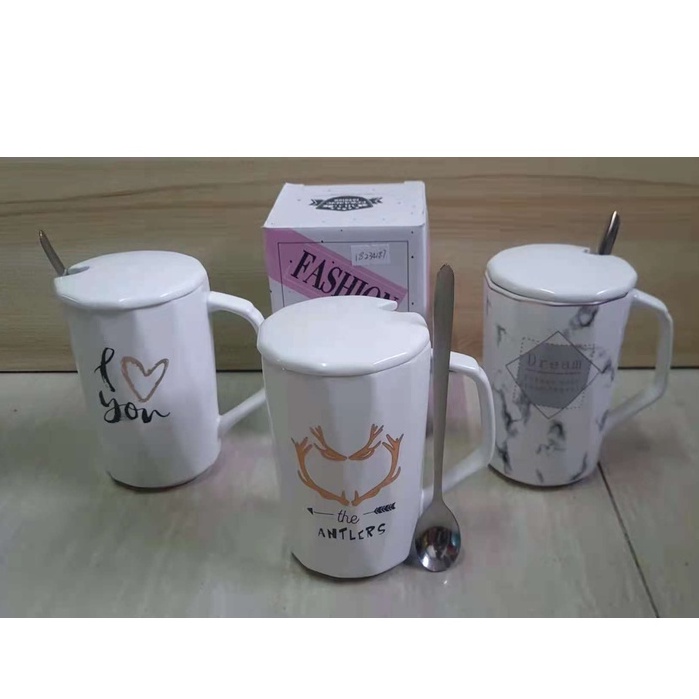 Elegant Ceramic Design Mug with Cover and Spoon 1pc | Shopee Philippines