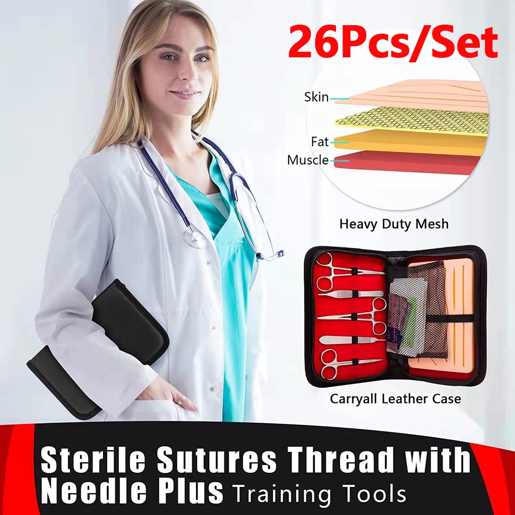 26 In 1 Medical Skin Suture Surgical Training Kit Silicone Pad Scissors ...