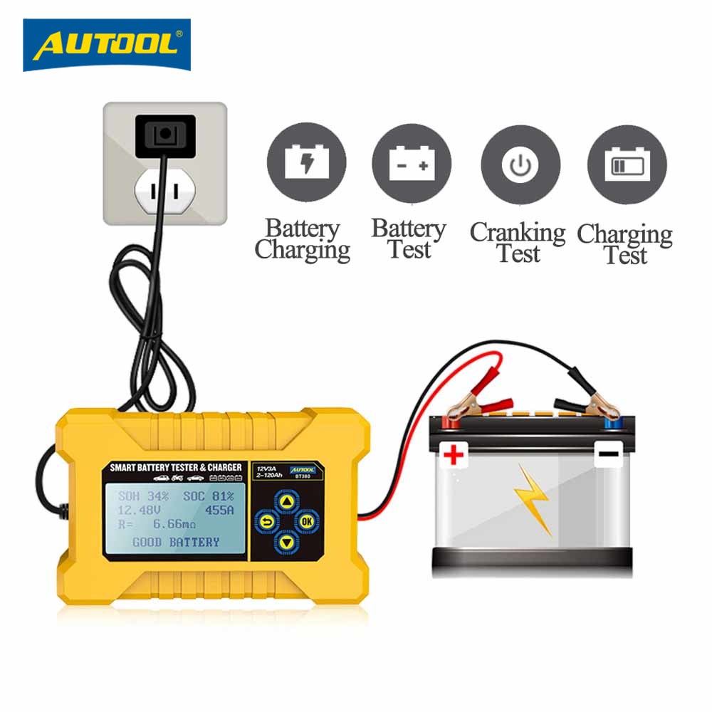 2 IN 1—12V Car Battery Charge +Tester Tools Battery Tester Analyzer ...