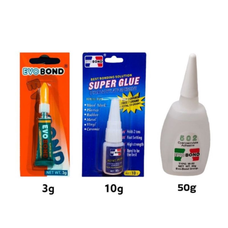 EVO BOND SUPER GLUE 3G, 10G, 50G CYANOACRYLATE ADHESIVE SUPER GLUE 502 ...