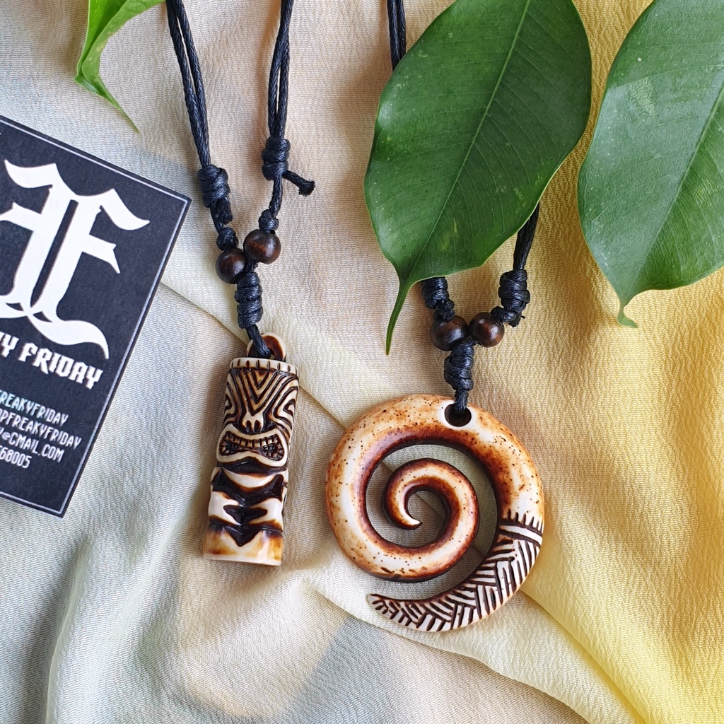 Totem Tiki Maori Spiral Bone Adjustable Necklace Indie Boho Hippie ...