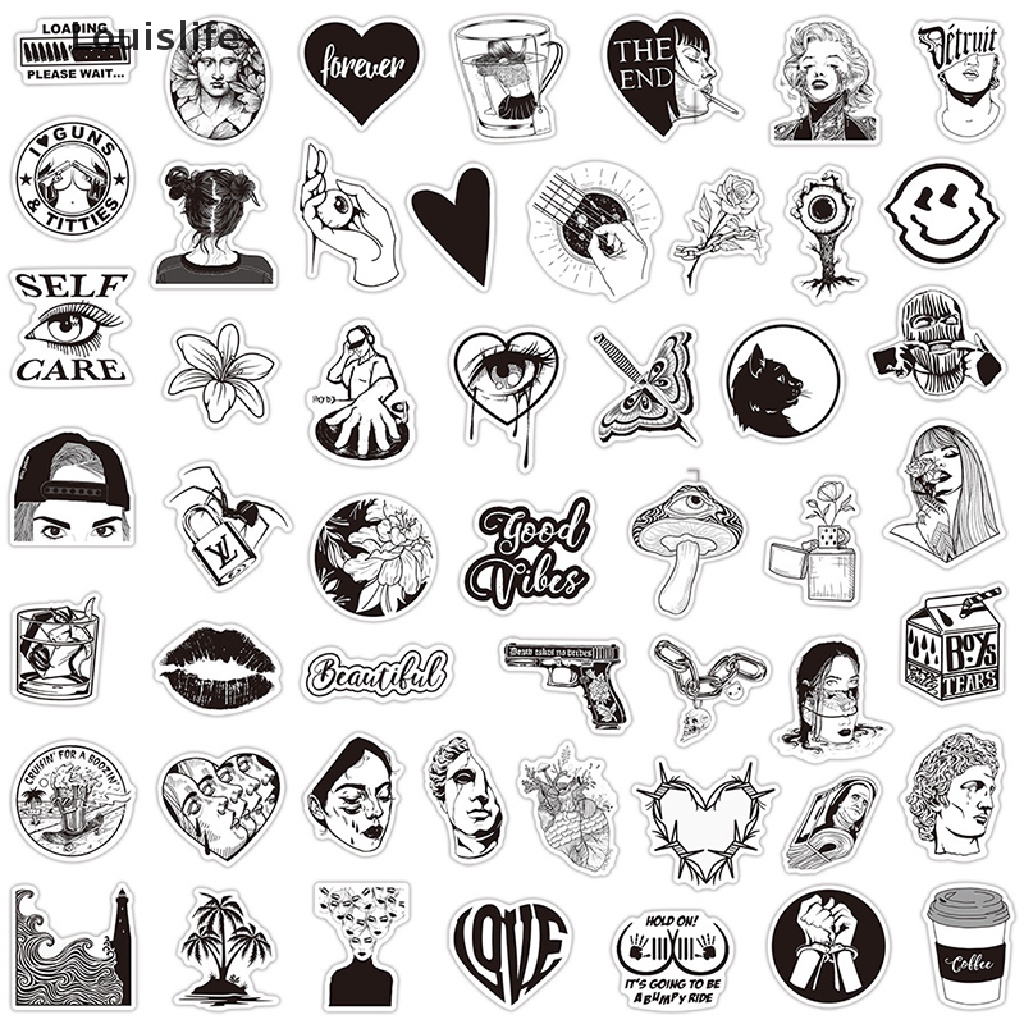 LLPH 50Pcs Black and White Artsy Aesthetic Stickers For Phone Case ...