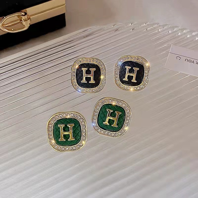 2022 Retro Square Letter H Earrings | Shopee Philippines