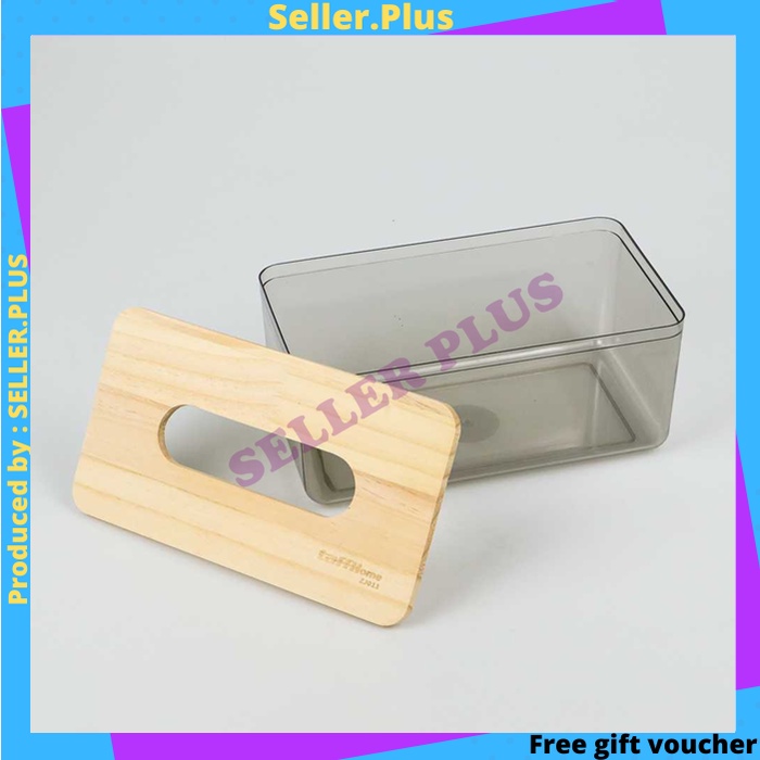 KAYU Sp Transparent Tissue Box with Wooden Lid Wooden Tissue Box Large ...