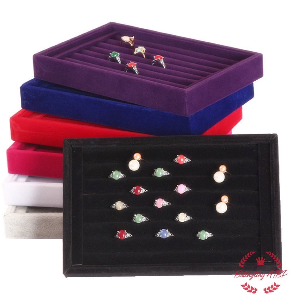Premium Velvet Small Jewelry Tray Covered Ring Box Earring Stud Storage ...