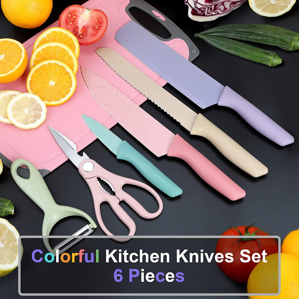 6 Pieces Colored Kitchen Knives Sets with Gift Box, Non-Stick Blades ...