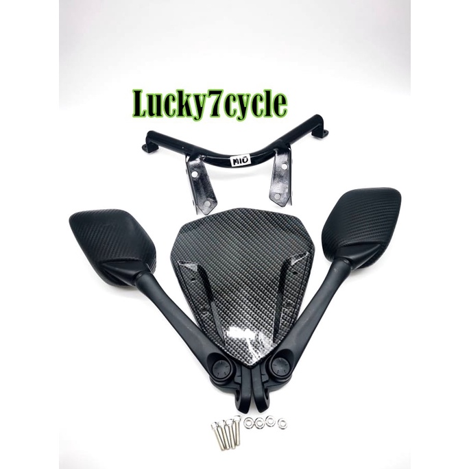 Carbon VISOR with Side Mirror and bracket (3 in 1) for AEROX/MIO/CLICK ...