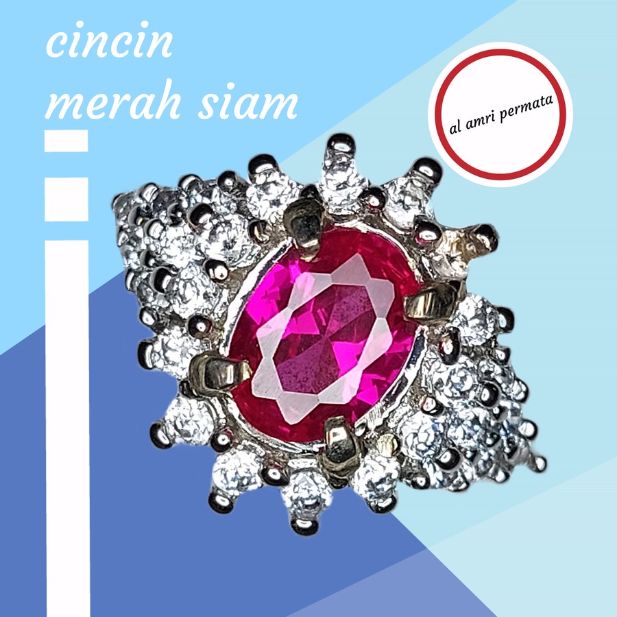 MERAH Siamese red stone women's ring ruby oval mixed cutt | Shopee ...
