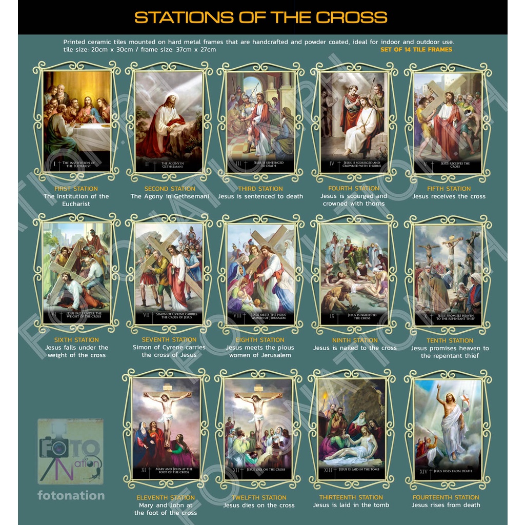 14 Stations / Way of the Cross, IRON FRAME with printed ceramic tile ...