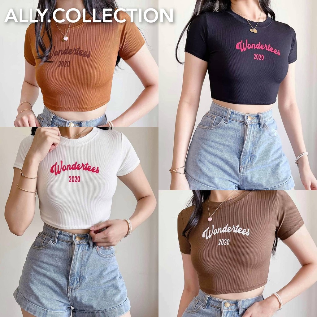 WONDERTEES Cute Knitted Letter Graphic Statement Crop Top Ally ...