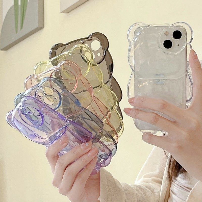 Cute three-dimensional transparent bear mobile phone case suitable for ...