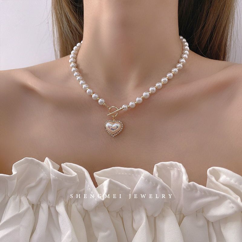 AY (CN) Love Heart Dangle Pearl Necklace Simple Design Fresh For Women ...