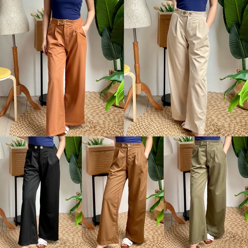 Wide Leg 2 Buttons Trousers (Dylan) | Shopee Philippines