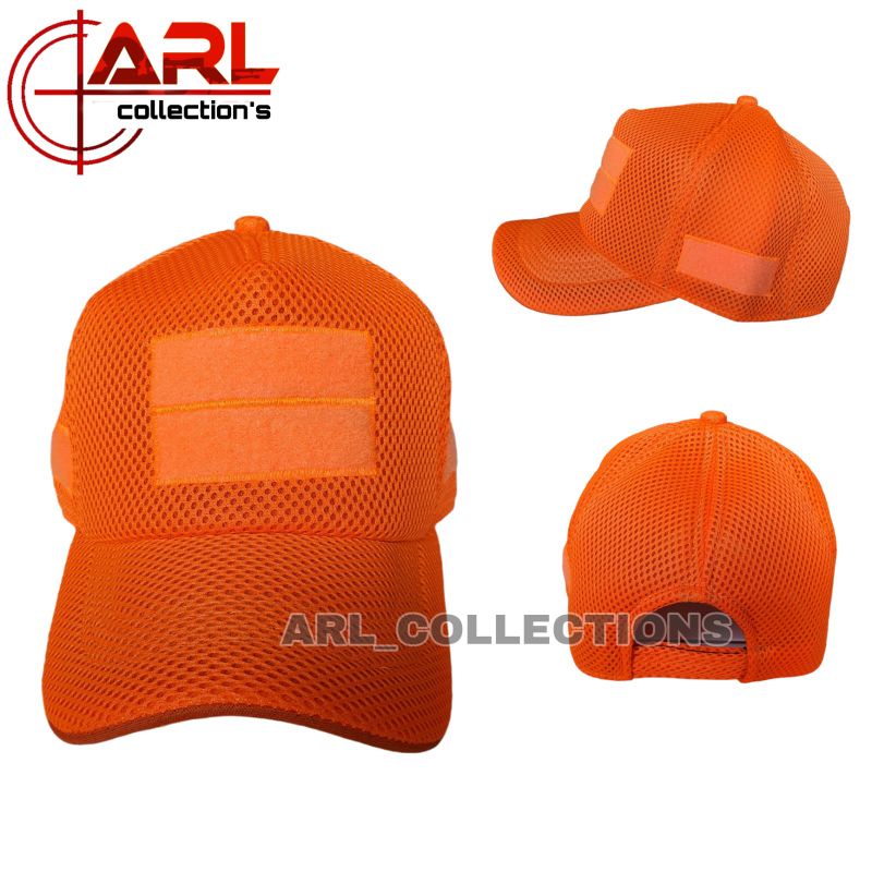 Plain orange double mess Hat - velcro Net tactical Hat - orange double ...