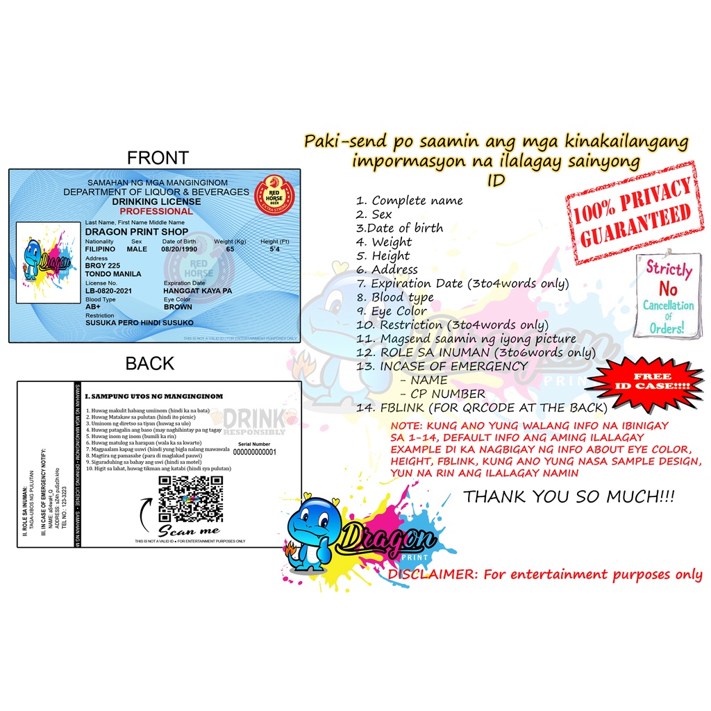 Drinking License Personalized PVC Card (For Entertainment Purposes Only ...