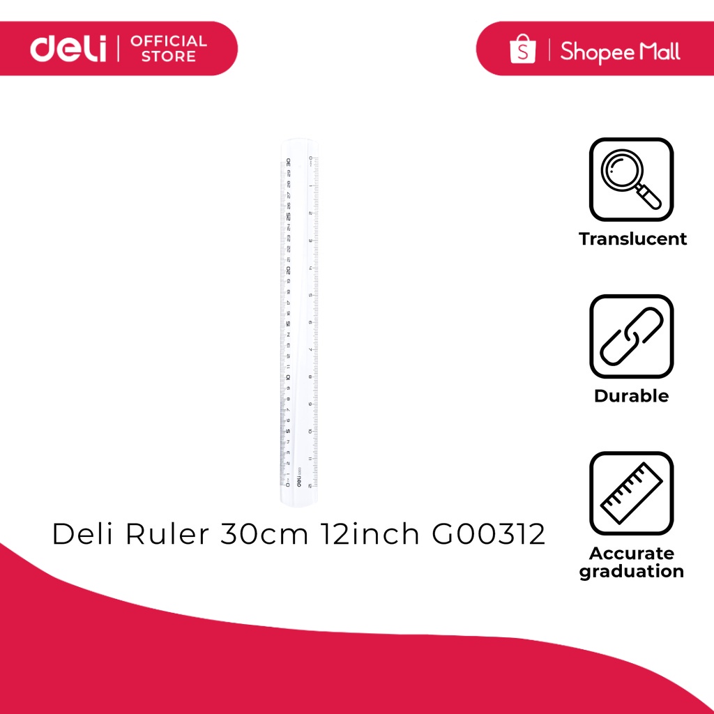 Deli G00312 Ruler 30cm 12inch (1PC) [7525G00312] | Shopee Philippines