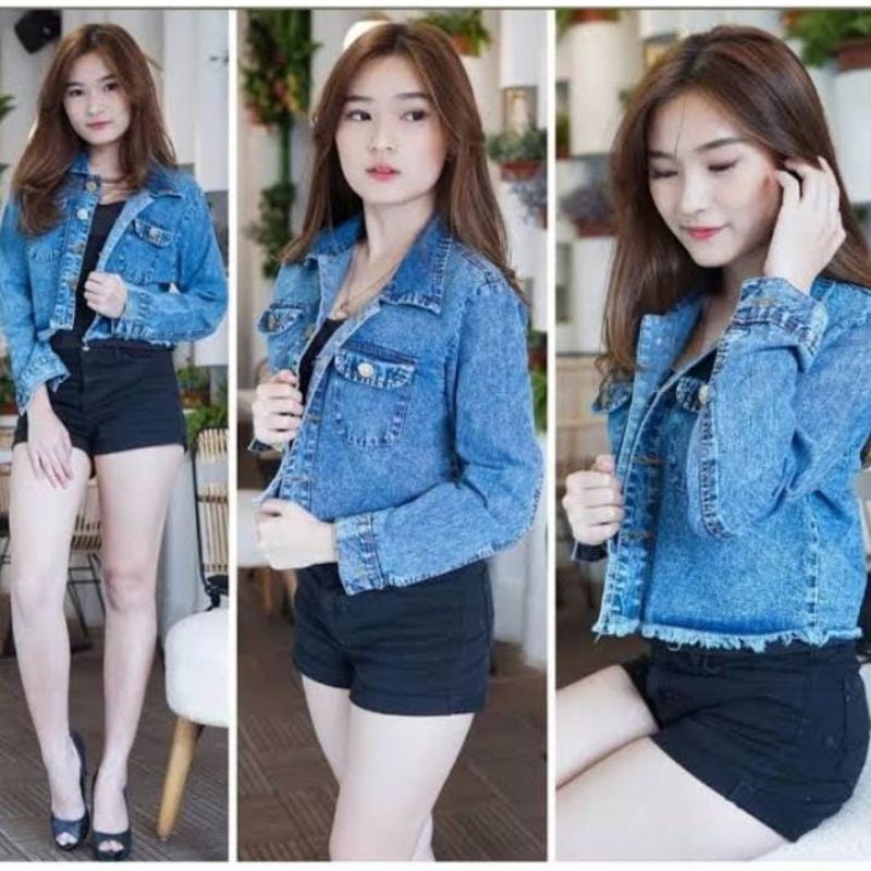 Crop jeans jacket (Thick) | Shopee Philippines