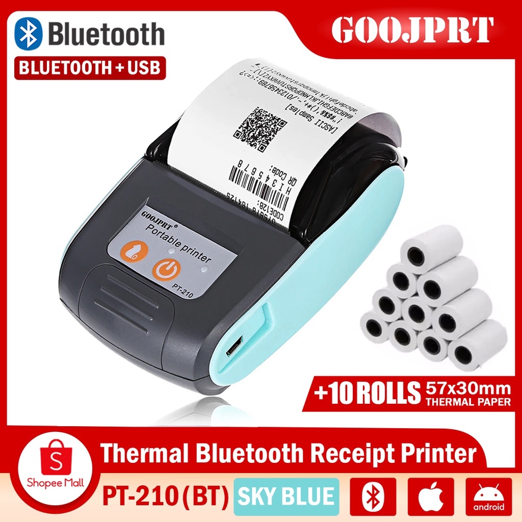 GOOJPRT PT-210 Portable Thermal Printer Receipt Printer(Bluetooth+Usb Connection) | Shopee ...