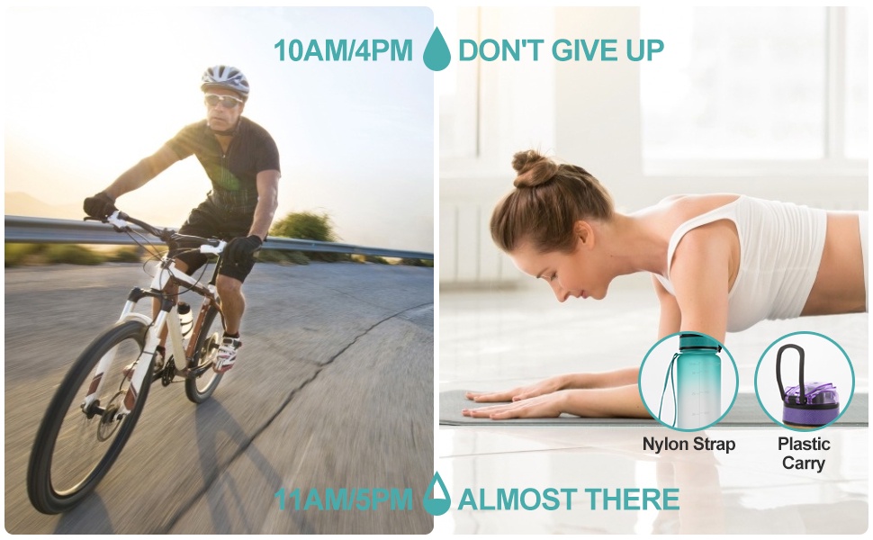 Gemful 1L Water Bottle with Straw Time Marker Tritan BPA Free for Sports And Outdoor Gym ...