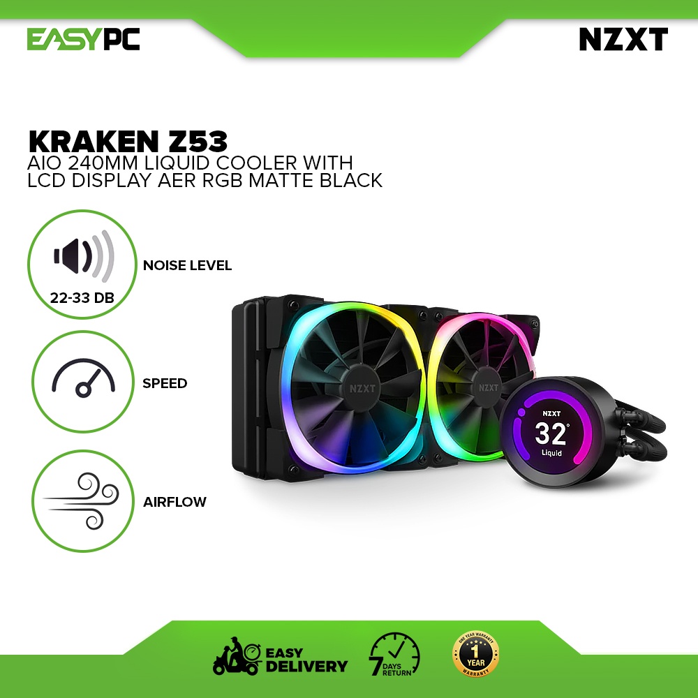 NZXT Kraken Z53 240mm AIO RGB Matte Black/White |AIO 240mm Liquid ...