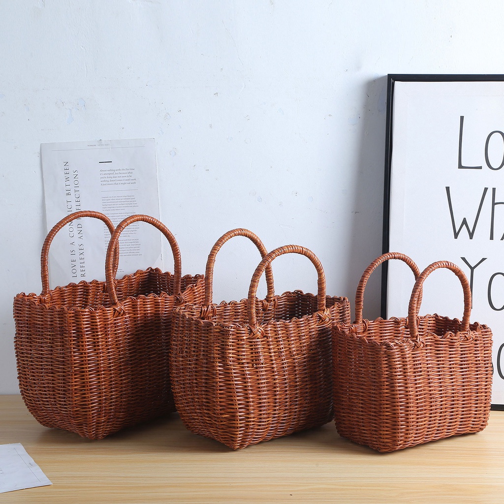 rattan bag Plastic Imitated Rattan Wicker Bag Portable Picnic Basket ...