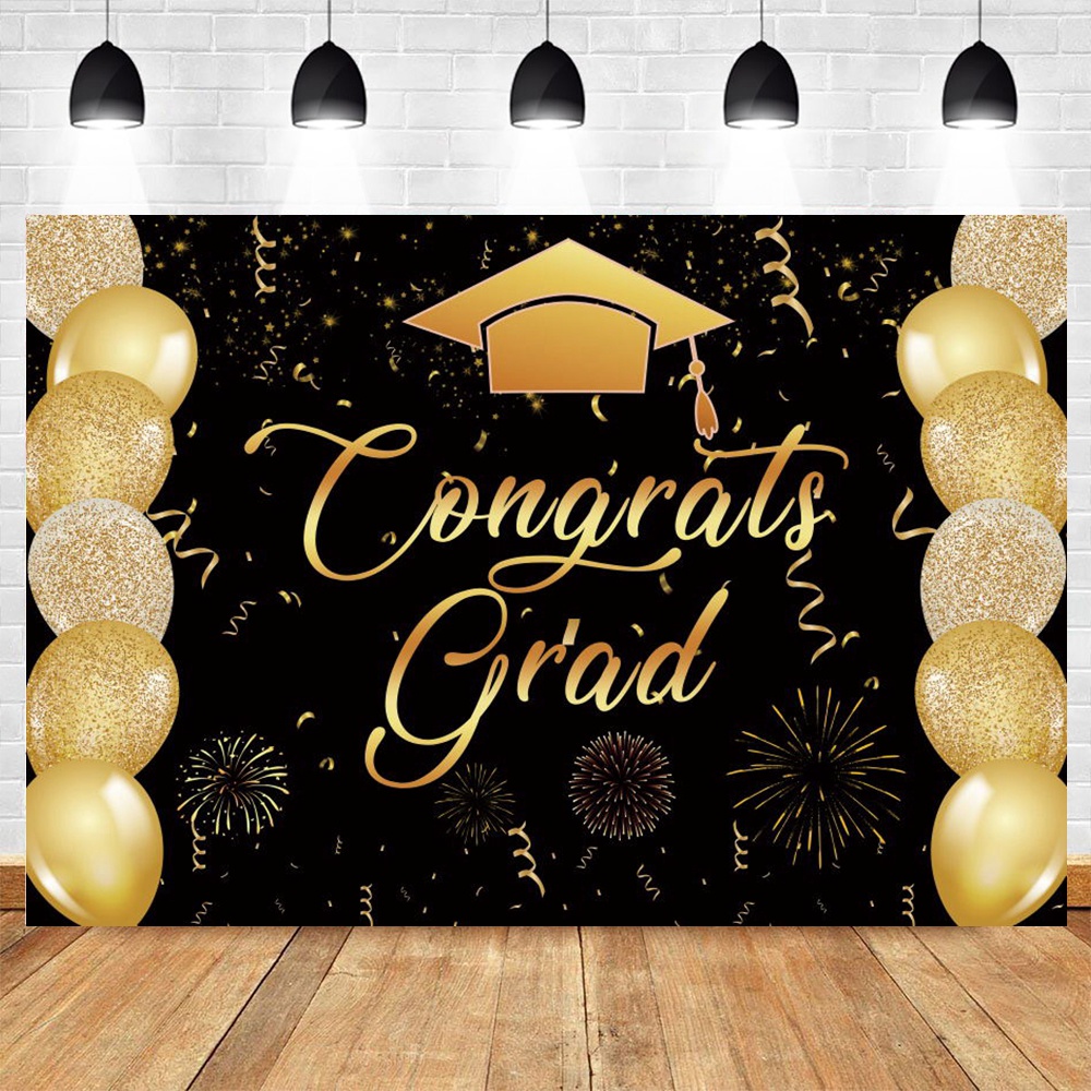 Graduation Party Backdrop Class of 2024 Black and Golden Glitter Bokeh ...