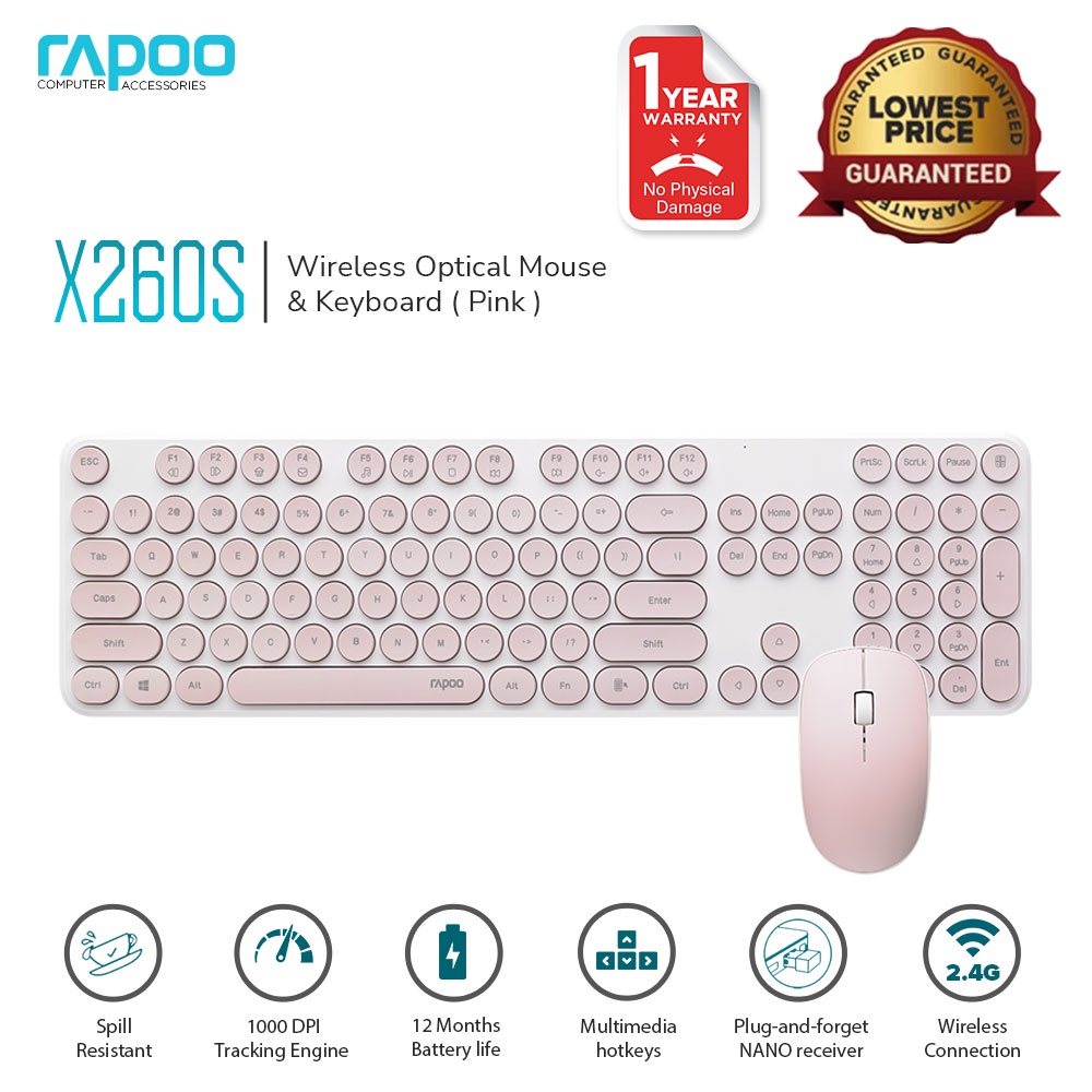 RAPOO X260/X260S Slim Wireless Keyboard and Mouse Set with Round Accurate Scissor Key Structure ...