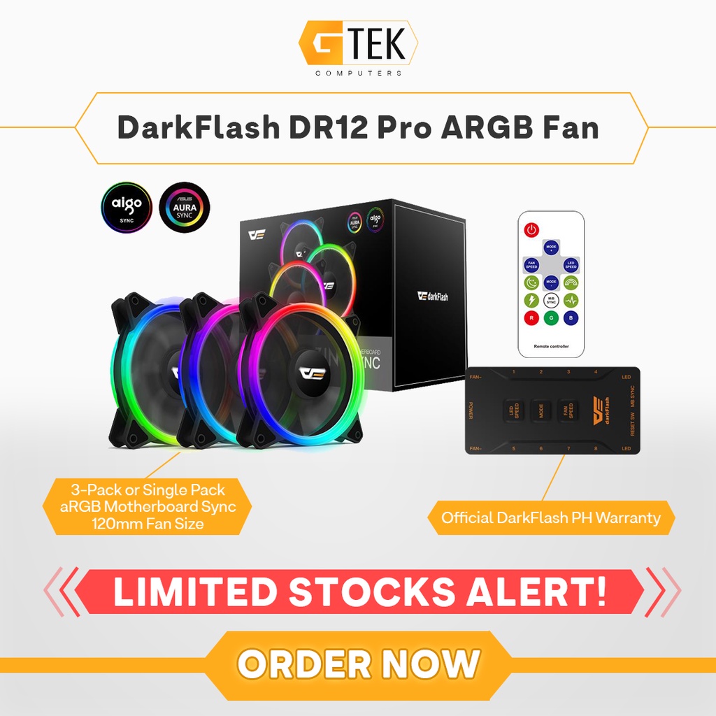DarkFlash DR12 Pro 3in1 and Add-On Double Ring RGB 120mm Fan w/ Hub and ...