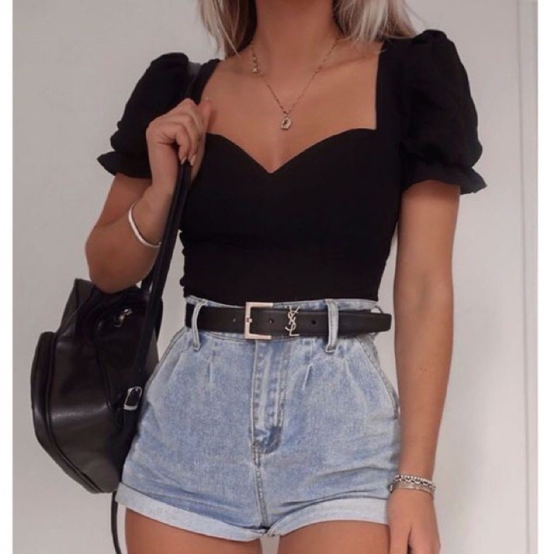 WUL KN#7 JASMINE - LETTUCE PUFF SLEEVE Croptop (KNITTED) | Shopee ...