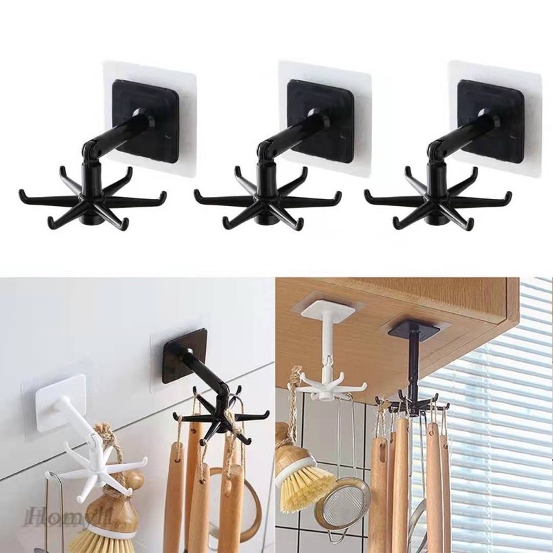 Wall-mounted Rotatable6Hook/360°Rotated Removable Wall Hooks Stickers ...