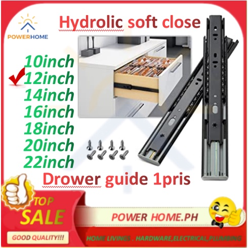 (2PCS ) Soft Closing /PUSH OPEN Hydraulic Drawer Full Extension 3 Fold ...