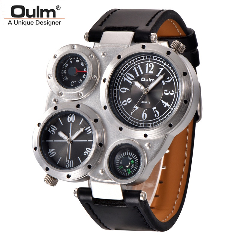 Oulm Sports Men's Watches Top Brand Luxury 2 Time Zone Quartz Watch ...
