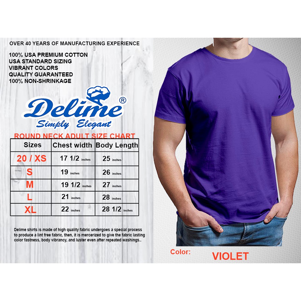 Delime Adult T-Shirt Round Neck Plain (Violet) | Shopee Philippines