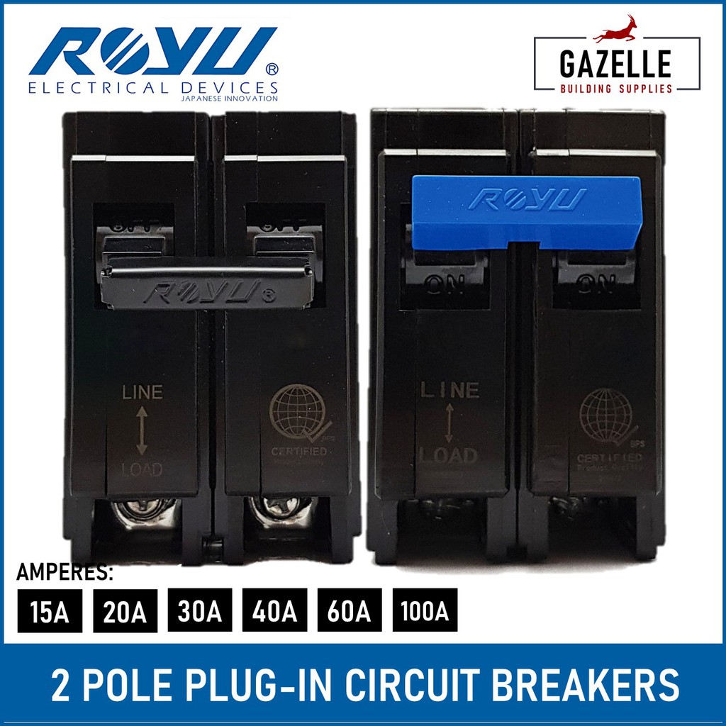 Royu 2 Pole Plug In Circuit Breaker / Bolt On Screw Type / Mechanical ...