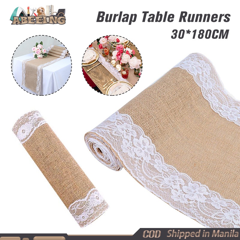 30*180cm Lace Burlap Table Runner Weddings Thanksgiving Christmas Baby ...