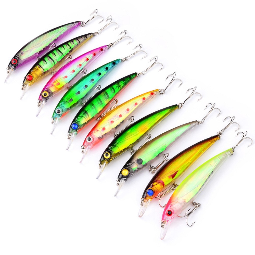 10pcs/bag 3D Eye Minnow Sea Fishing Lure 11cm/13.4g Plastic Hard Bait With 4# Hook Diving Depth ...