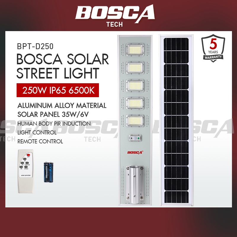 BOSCA Aluminum Alloy Solar Street Light IP65 5 YEARS WARRANTY 250W BPT ...