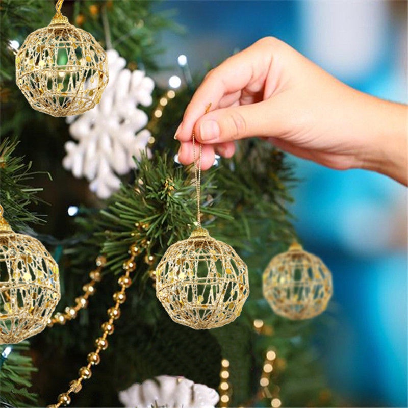 [Christmas Products] 6 Pcs Gold Round Shaped Hollow Ball Christmas Tree ...