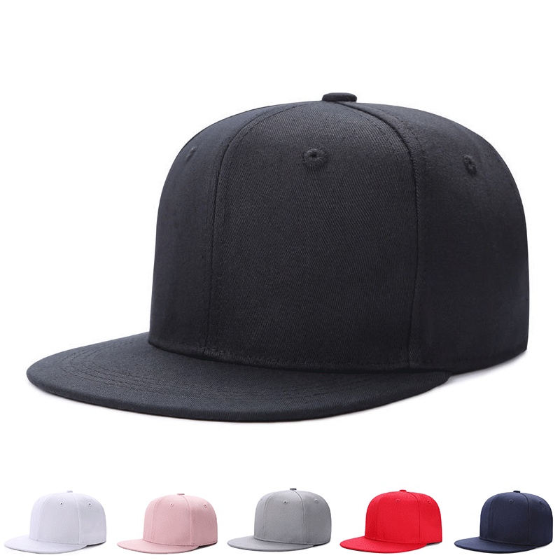 Flat Top Baseball Cap Solid Brim Good Material Plain Adjustable Cap for ...