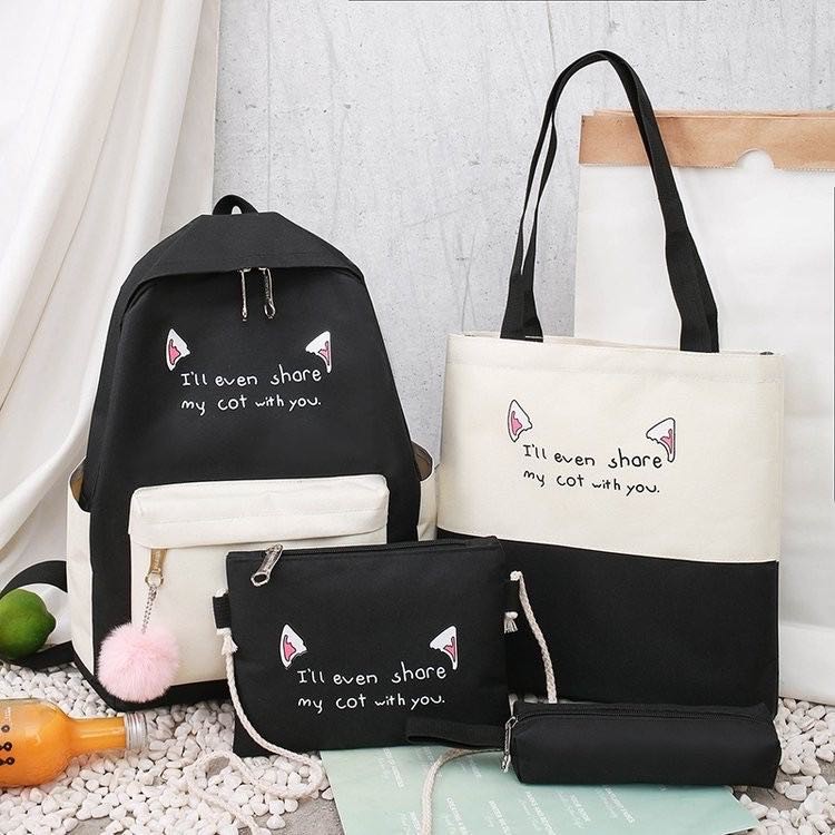 4 in1 Backpack Sets Fashion Schoolbag Teenage Backpack Student Printing ...