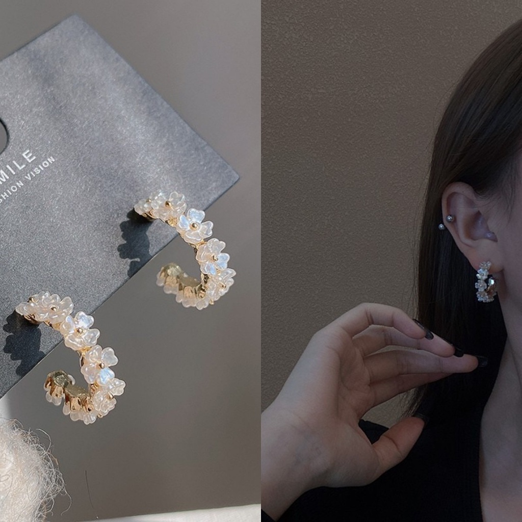 C-shaped Flower Earrings S925 Silver Plated Korean Earrings Ear Studs ...