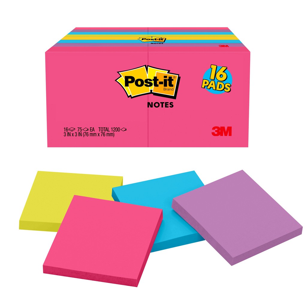 Post-it® Notes • 3" x 3", 76mm x 76mm • 75 Sheets/Pad • 16 Pads ...