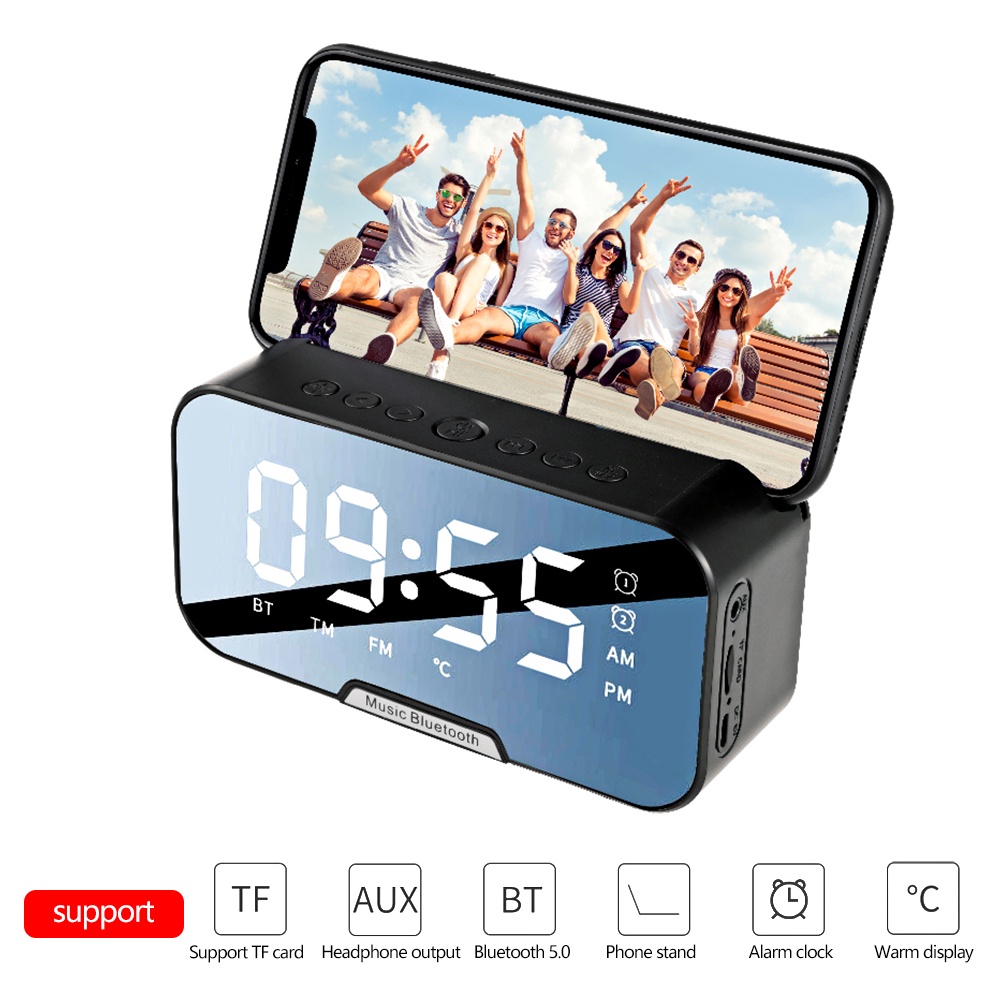 Wireless Bluetooth Speaker With FM Radio Digital Clock LED Desk Alarm ...
