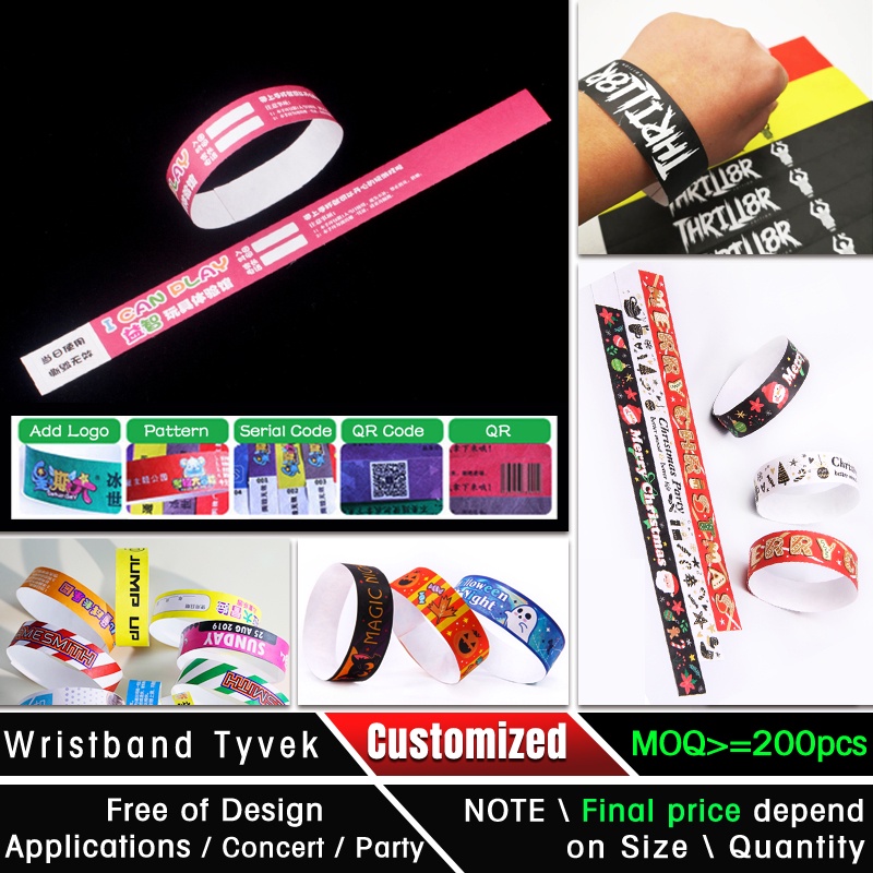 custom disposable wristband sticker paper tyvek swim concert sticky ...