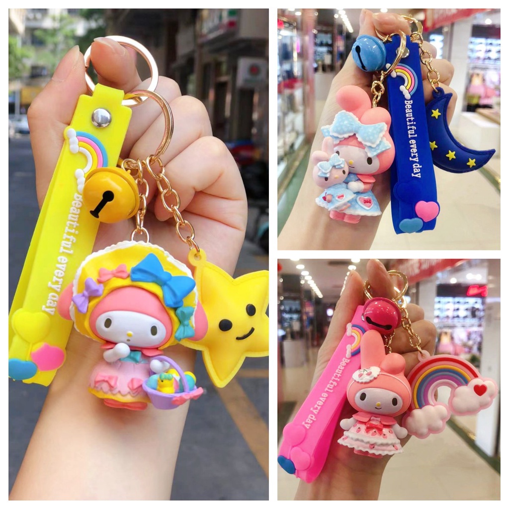Cute cartoon keychain Melody pendant leather rope bell key money ring ...